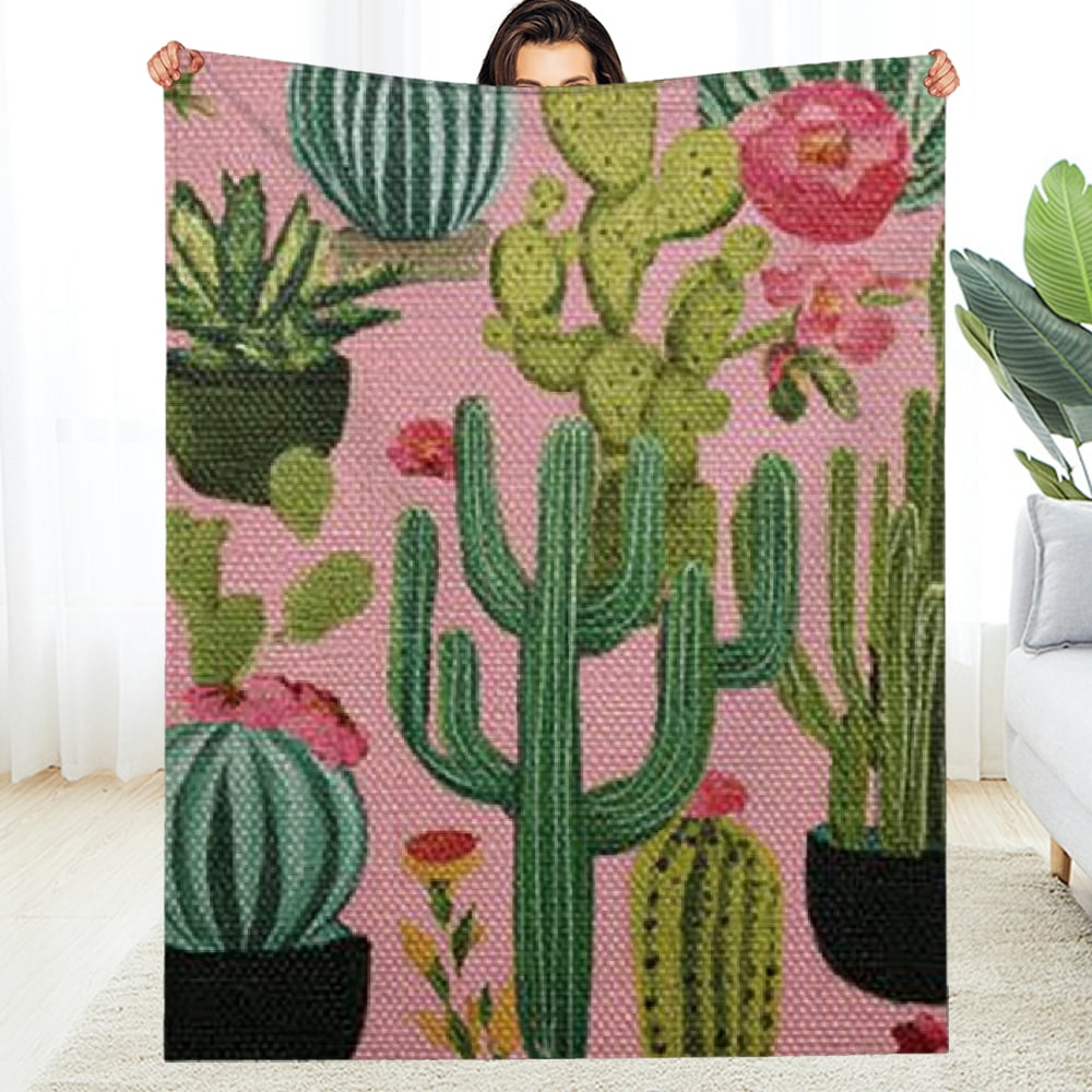Creowell Cactus Wallpaper Maximalism Cozy Flannel Blanket Multi-Purpose ...