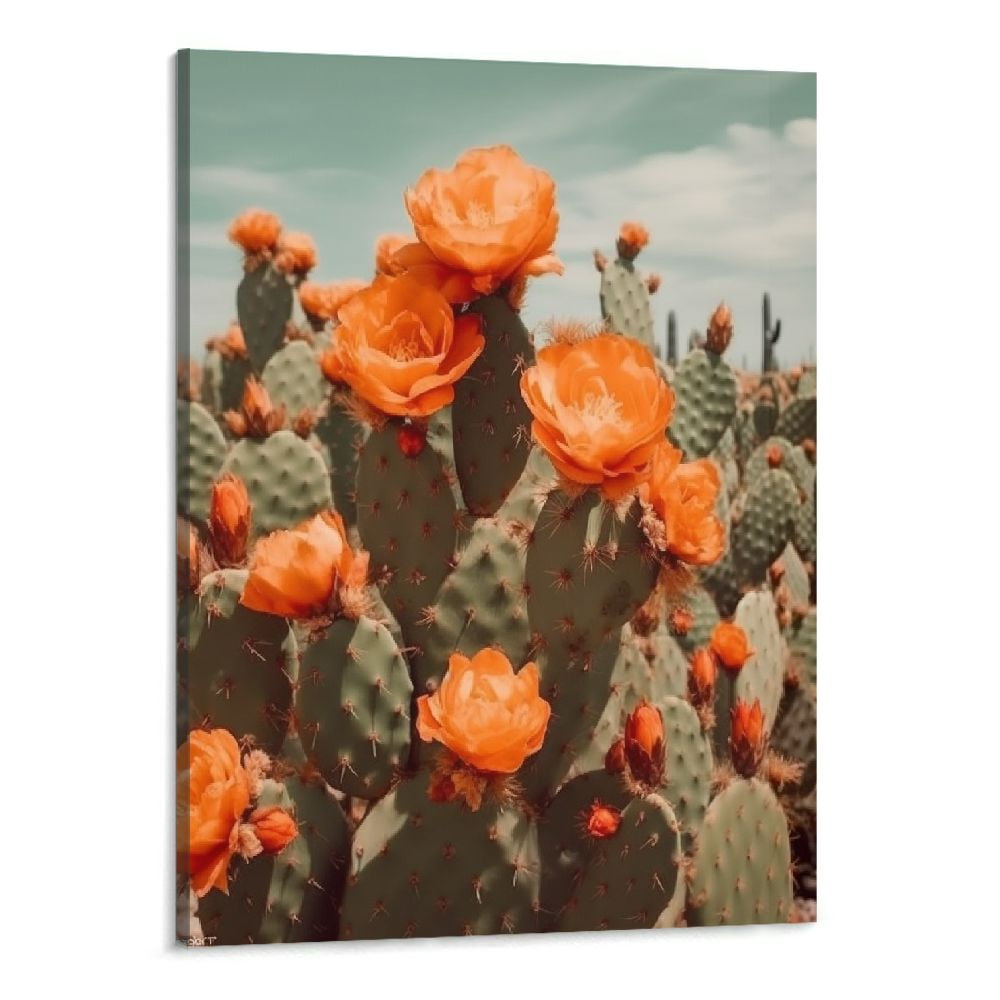 Creowell Canvas Print Wall Art Blooming Saguaro Cactus Nature ...