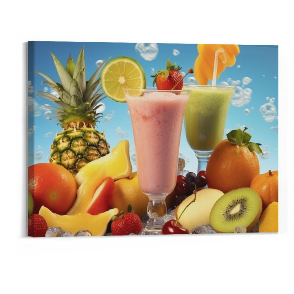 Creowell Canvas Print Wall Art Tropical Fruit Smoothies with Strawberry ...