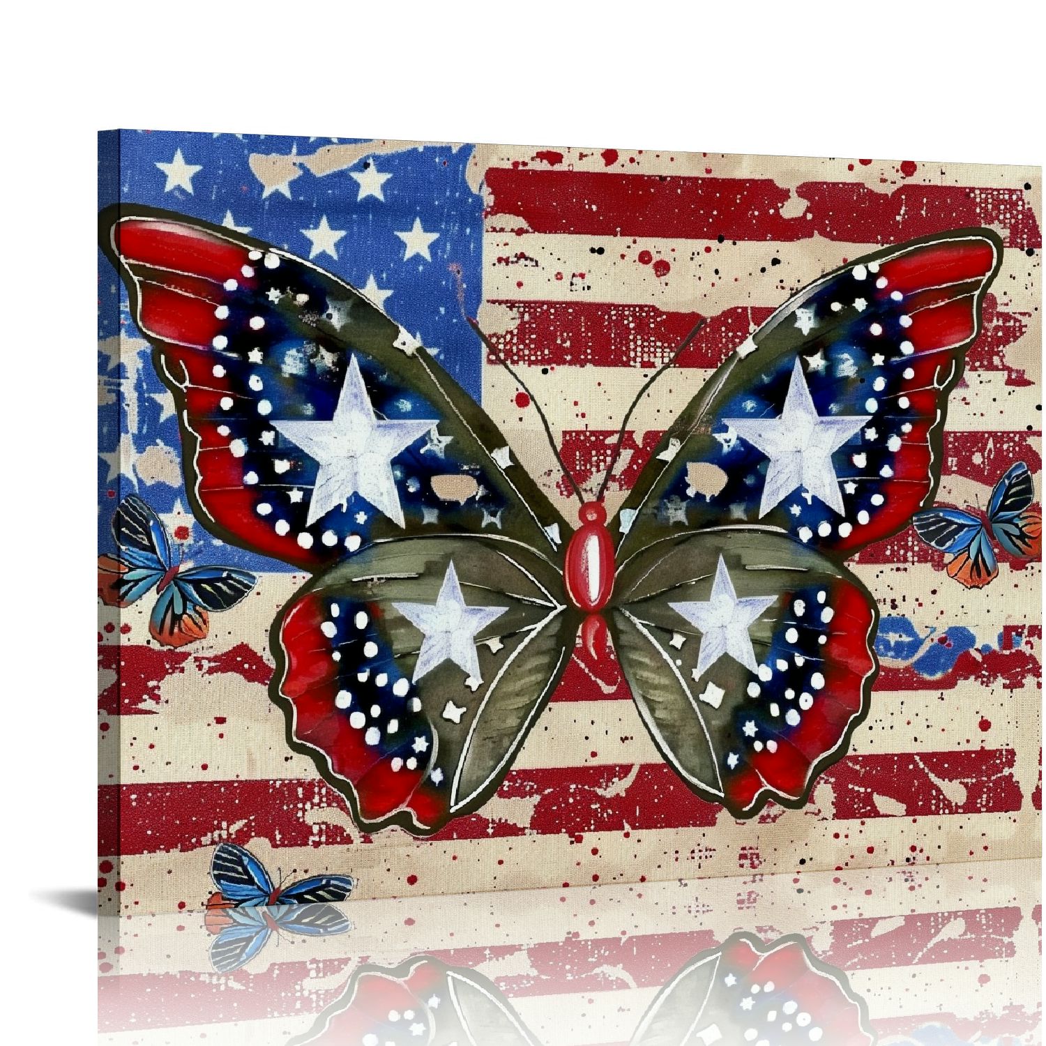 Creowell Canvas Wall Art 4th of July Red Blue USA Flag Butterfly,Oil ...