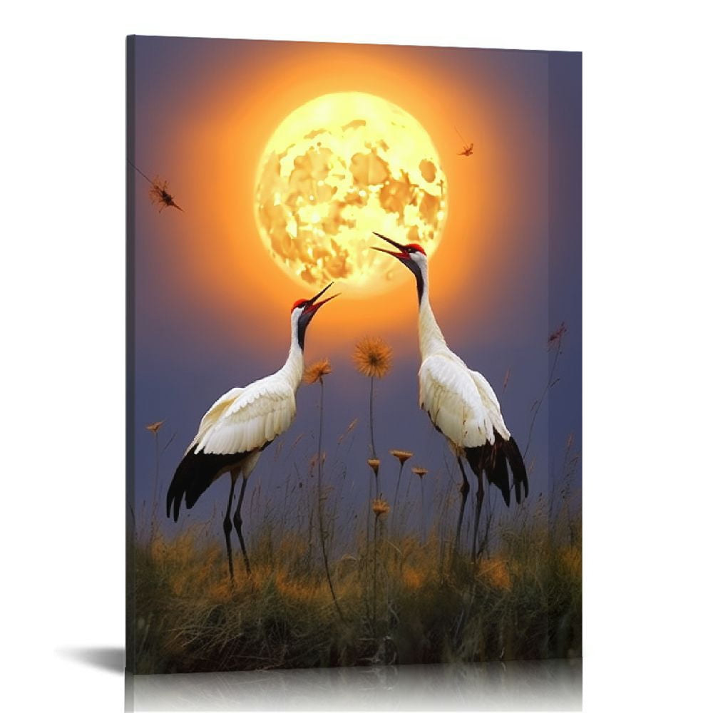 Creowell Canvas Wall Art Wall Decor Abstract Two White Cranes Painting ...