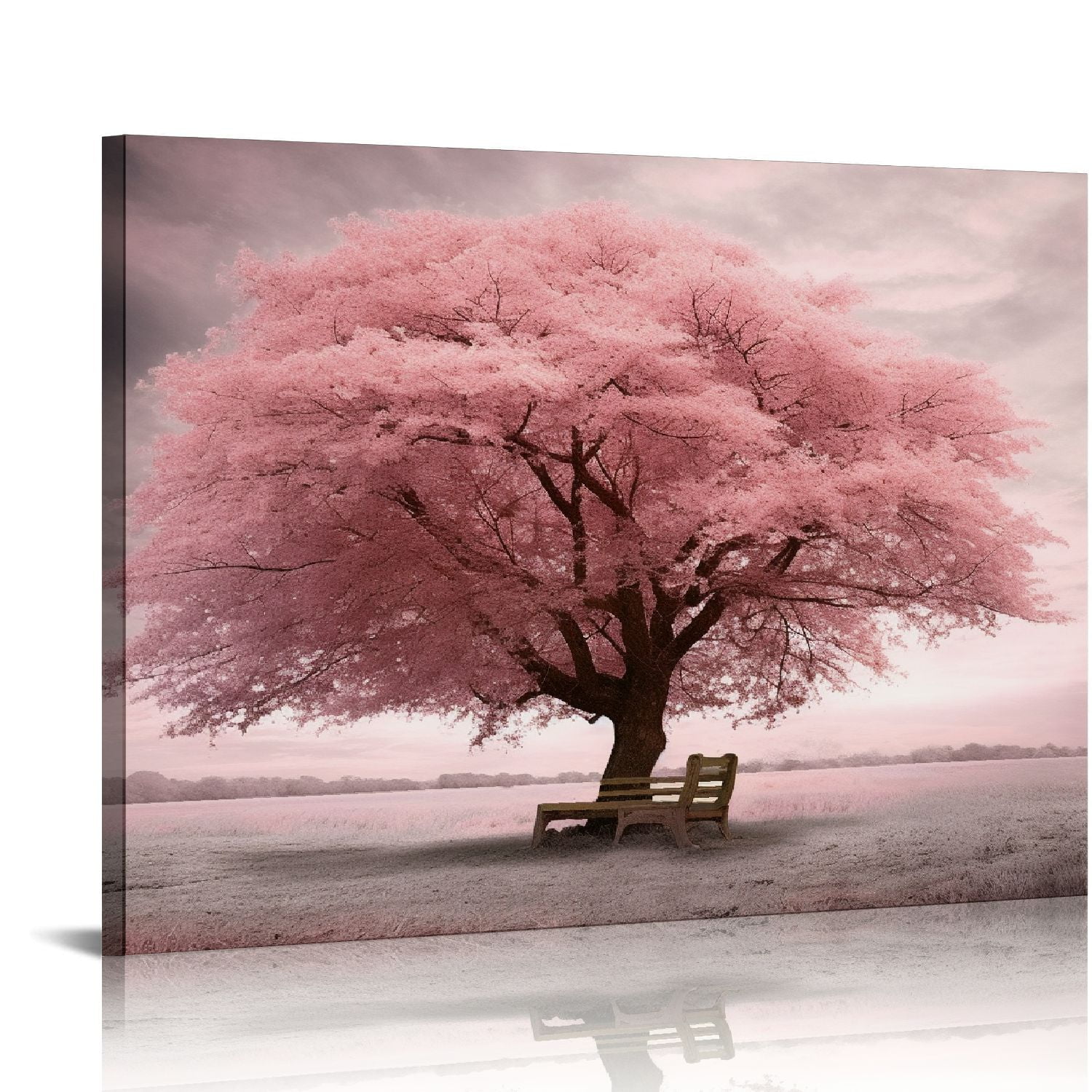 Creowell Canvas Wall Art Decor Pink Landscape Tree and Leaves Painting ...