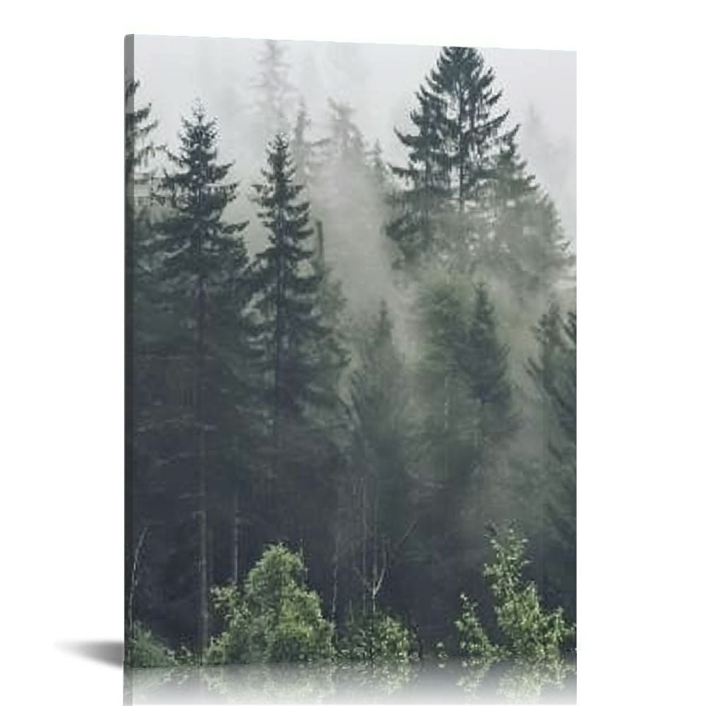 Creowell Canvas Wall Art Fog Over Pine Tree Forest Nature Wilderness ...