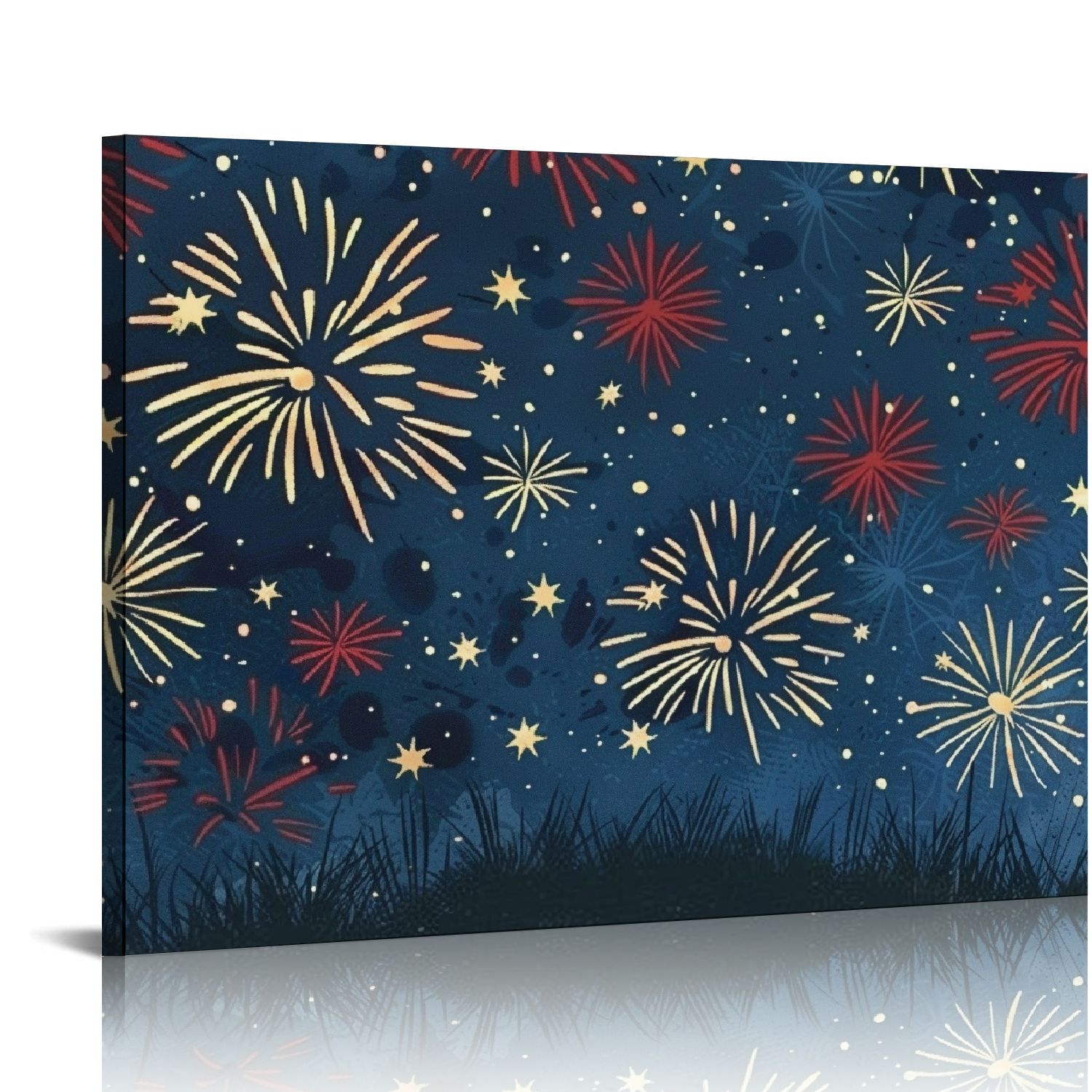 Creowell Canvas Wall Art, Independence Day Fireworks Texture Star Blue ...
