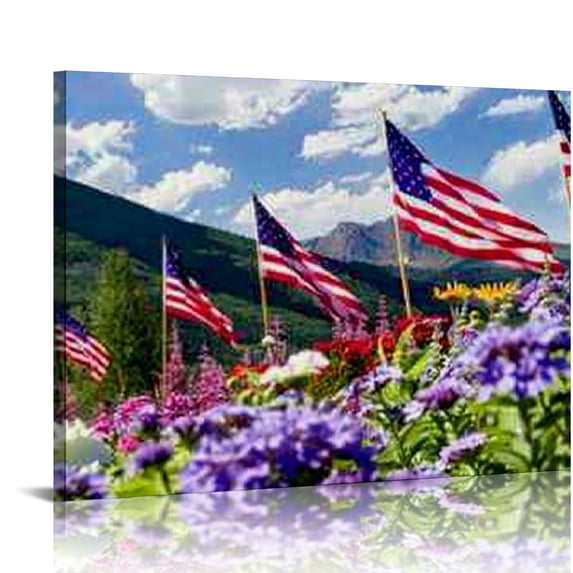 Creowell Canvas Wall Art for Living Room Bedroom Fourth July Mountain ...