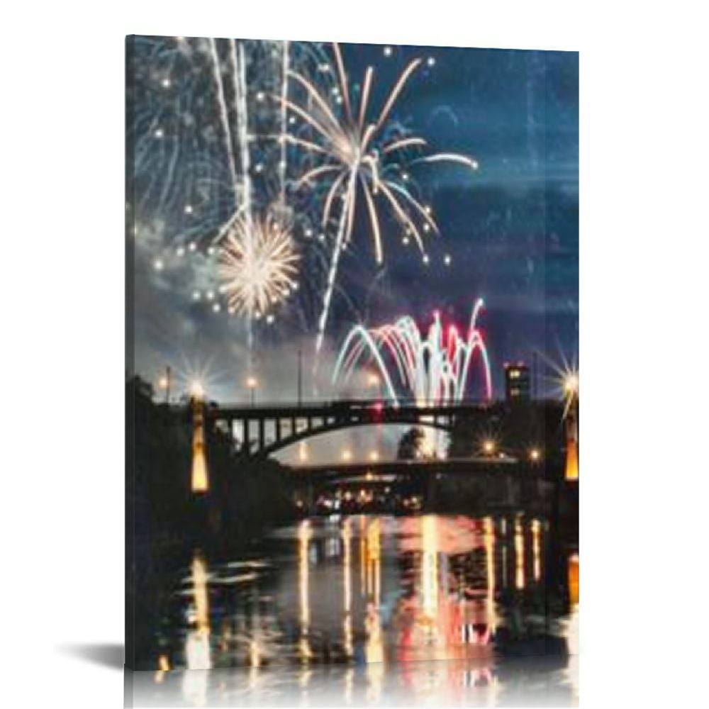 Creowell Canvas Wall Art Minneapolis Fireworks for 4th July Canvas ...