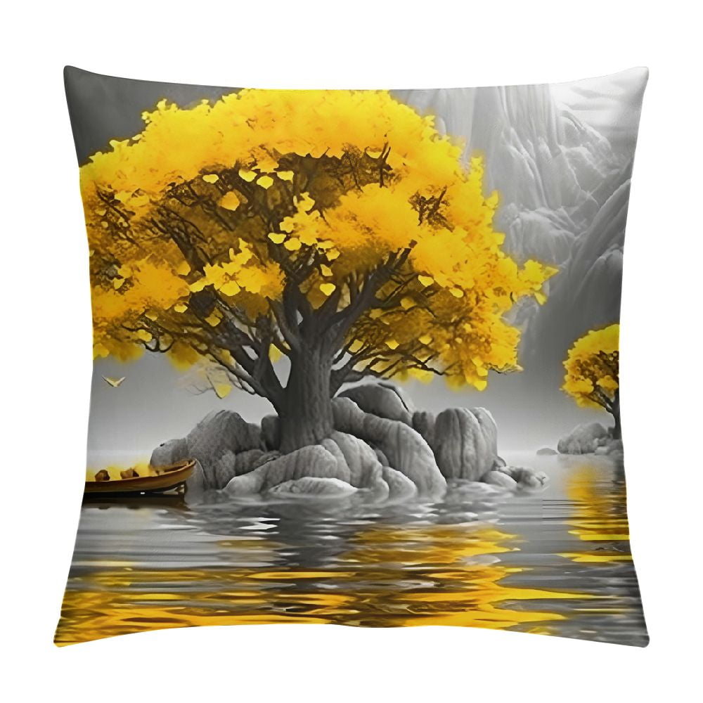 Creowell Car Couch Bedroom Scenic Yellow Tree Short Plush Pillowcase 1 ...