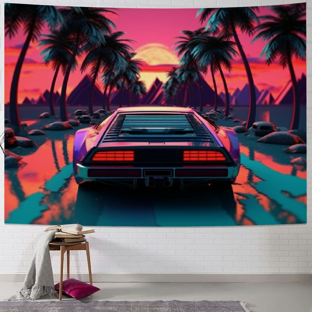 Creowell Car Tapestry 1980s Science Fiction Super Sports Car Tapestry ...