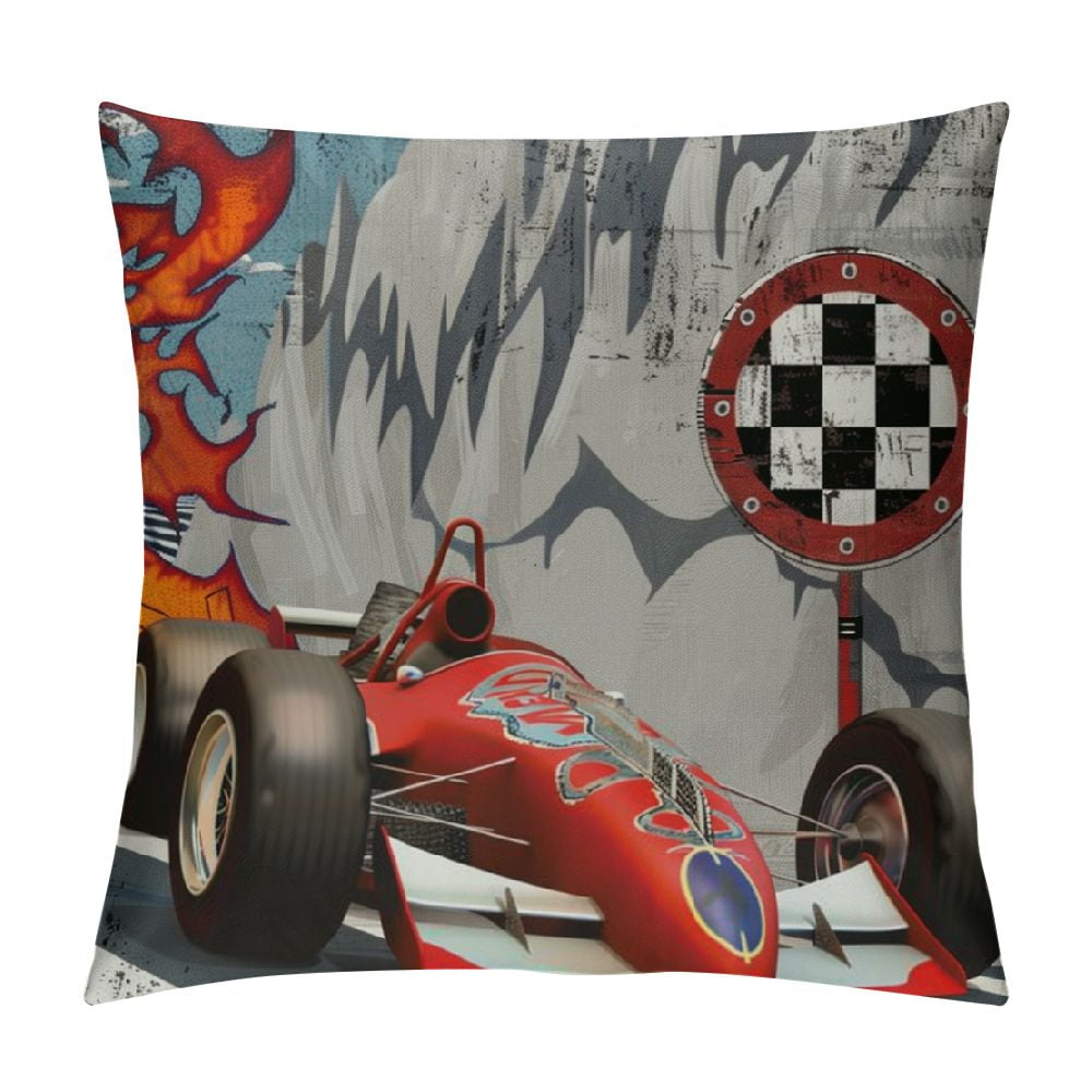 Creowell Cars Throw Pillow Cushion Cover, Race Car Finish Line Flags ...