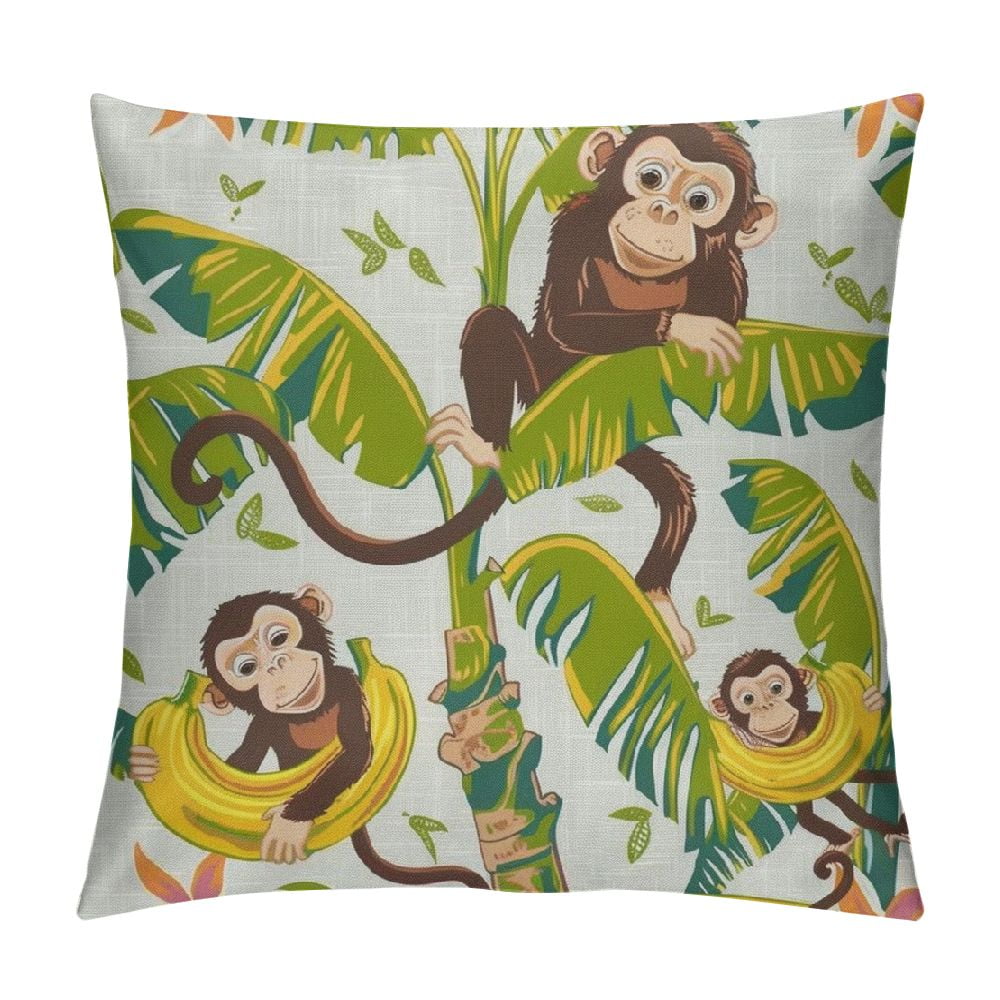 Creowell Cartoon Monkey Tree Throw Pillow Covers Square Cushion Case ...