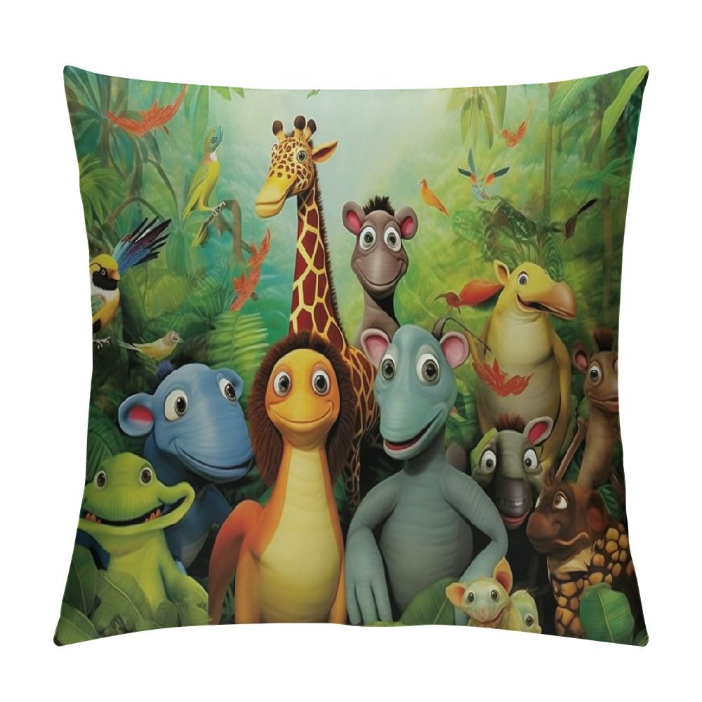 Creowell Cartoon Throw Pillow Cushion Cover, Animals Giraffe Tiger ...