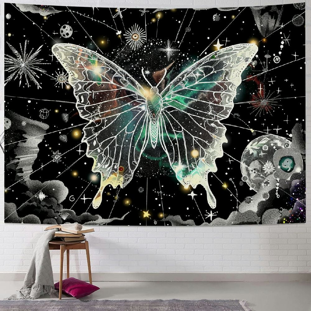Creowell Celestial Moth Tapestry Gothic Trippy Witchy Goth Black and ...