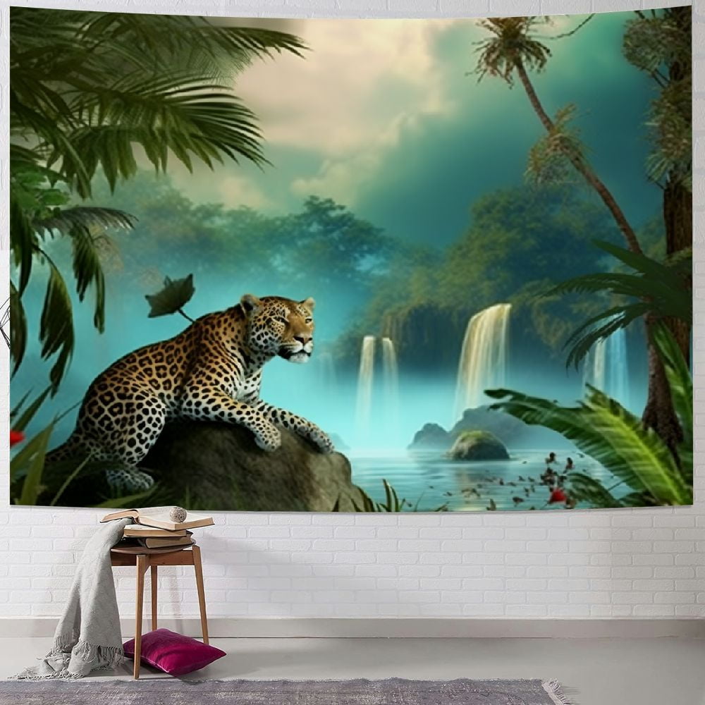 Creowell Cheetah Jungle Tapestry Wall Hanging,Fantasy Forest Animal in ...