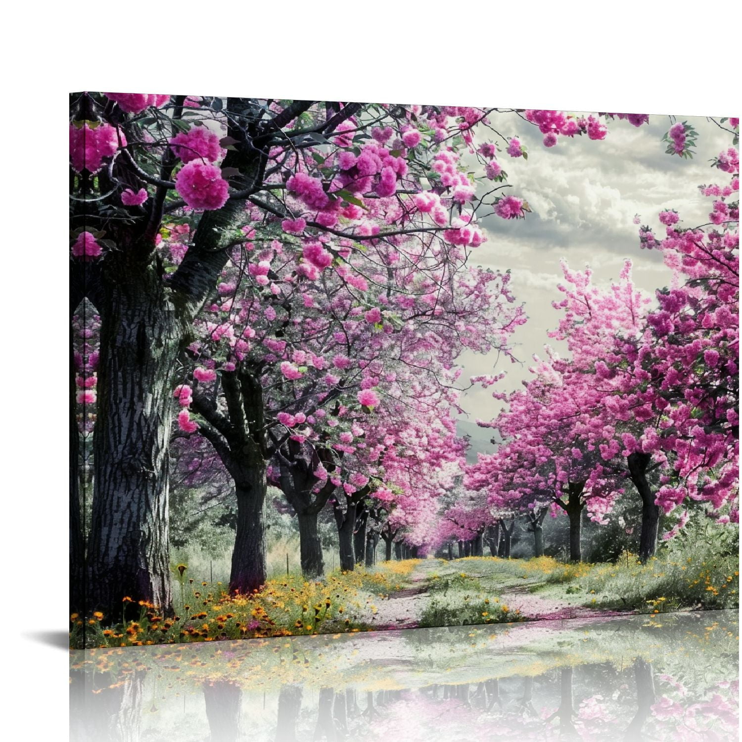 Creowell Cherry Blossom Tree Wall Art Pink Flowers Painting Cherry ...