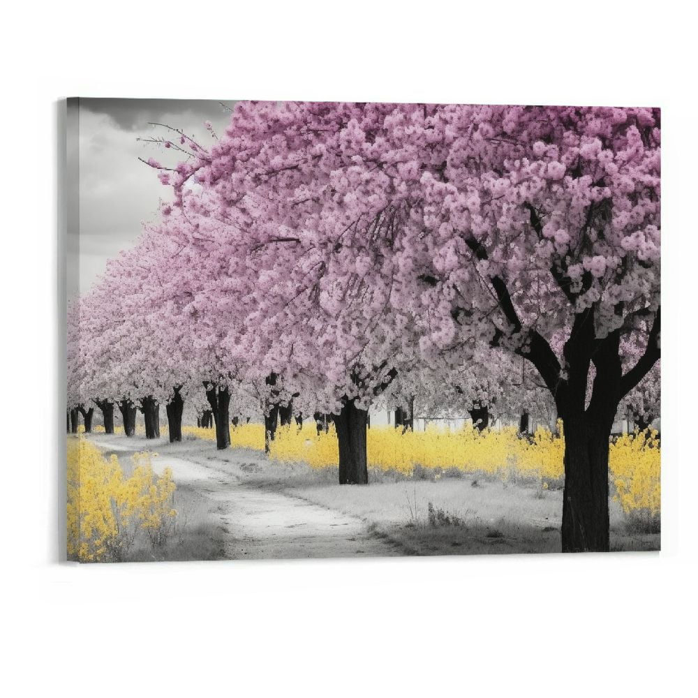 Creowell Cherry Blossom Tree Wall Art Pink Flowers Painting Cherry ...