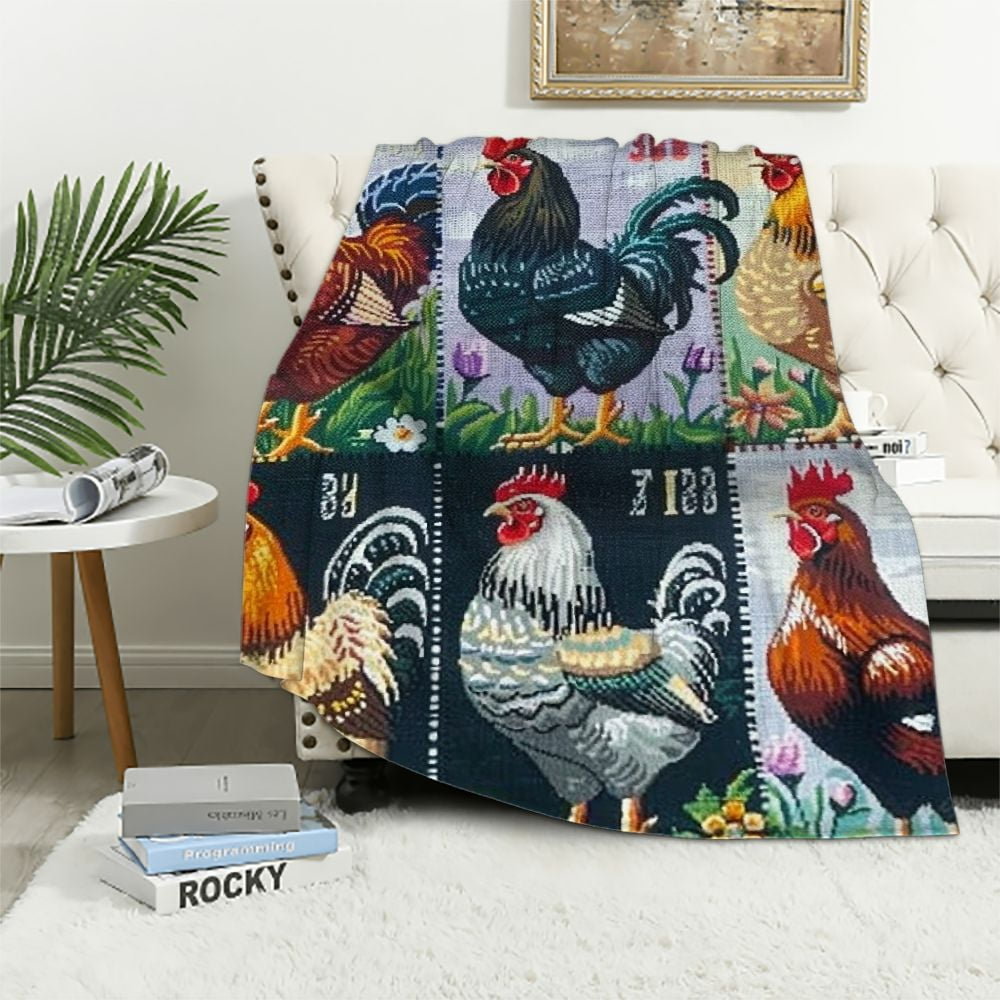 Creowell Chicken Blanket Rooster Decor Throw Blankets Cozy Flannel ...