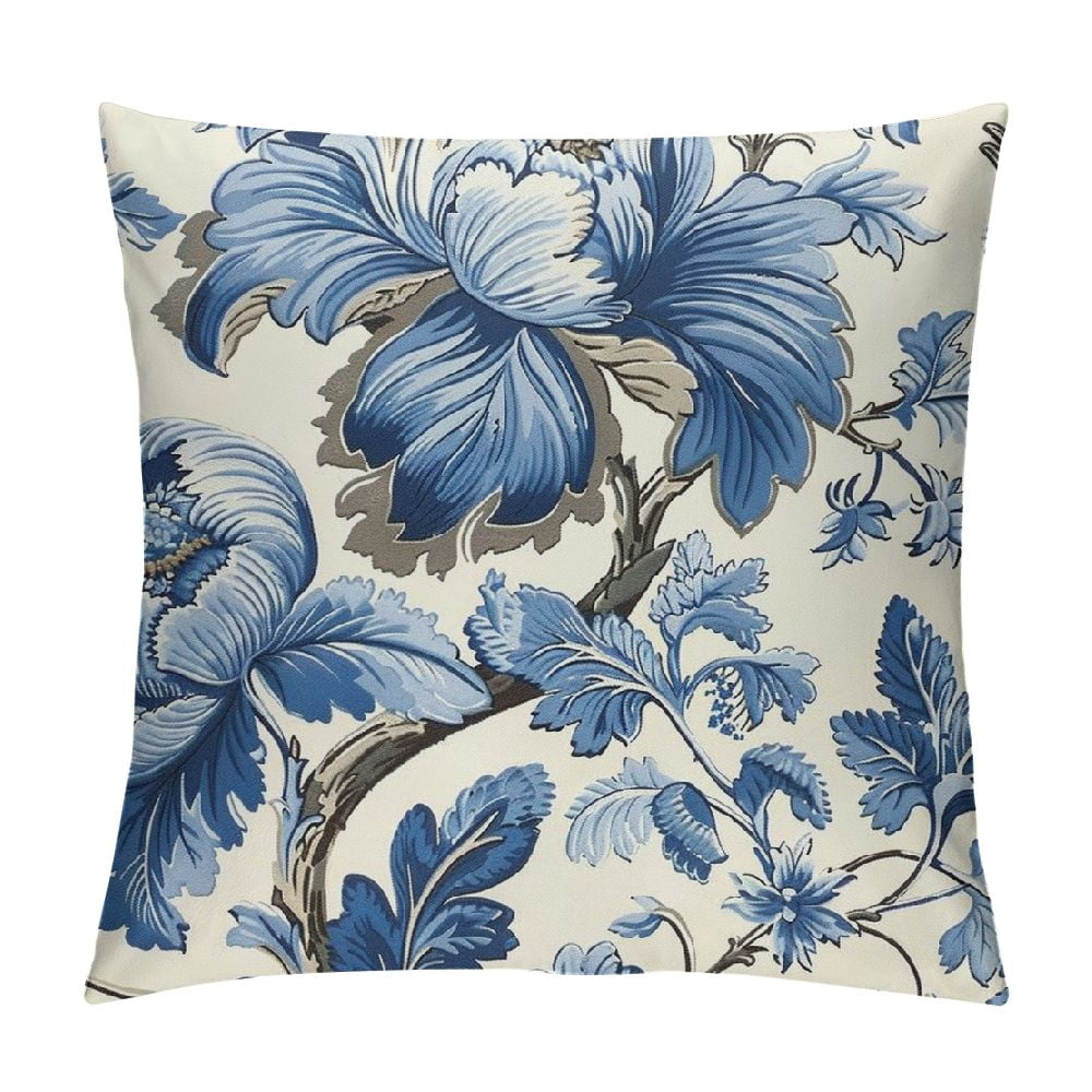 Creowell Chinoiserie Pillow Cover Vintage Blue Flower Throw Pillow ...