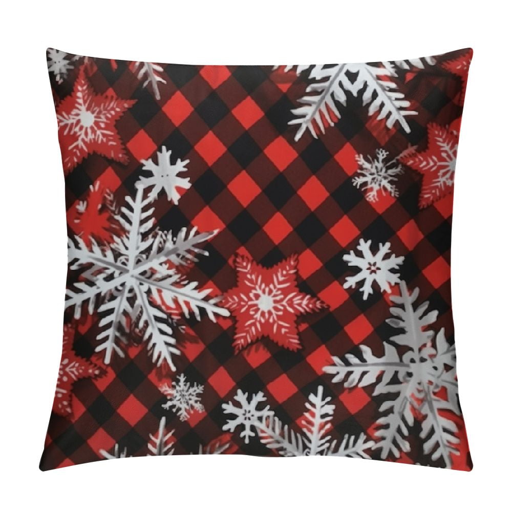 Creowell Christmas Buffalo Red Plaid Pillow Covers, Snowflakes Buffalo ...