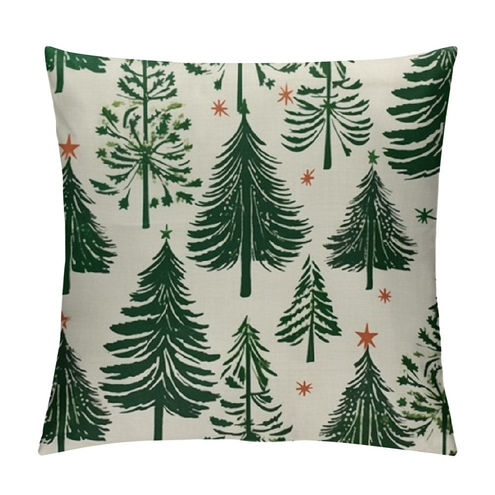 Creowell Christmas Pillow Covers Green Christmas Trees Throw Pillows ...