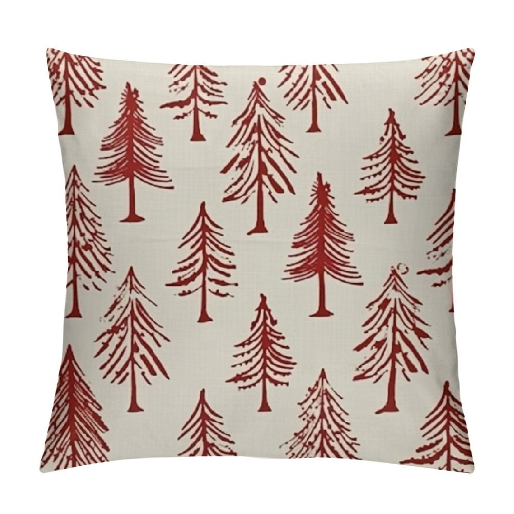 Creowell Christmas Pillow Covers Red Christmas Trees Throw Pillows Case ...