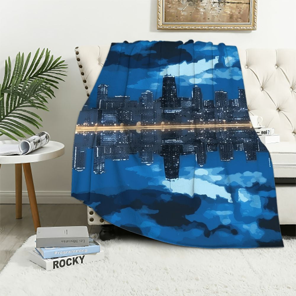 Creowell City Skyline Reflection Night Throw Blankets for Sofa Couch ...