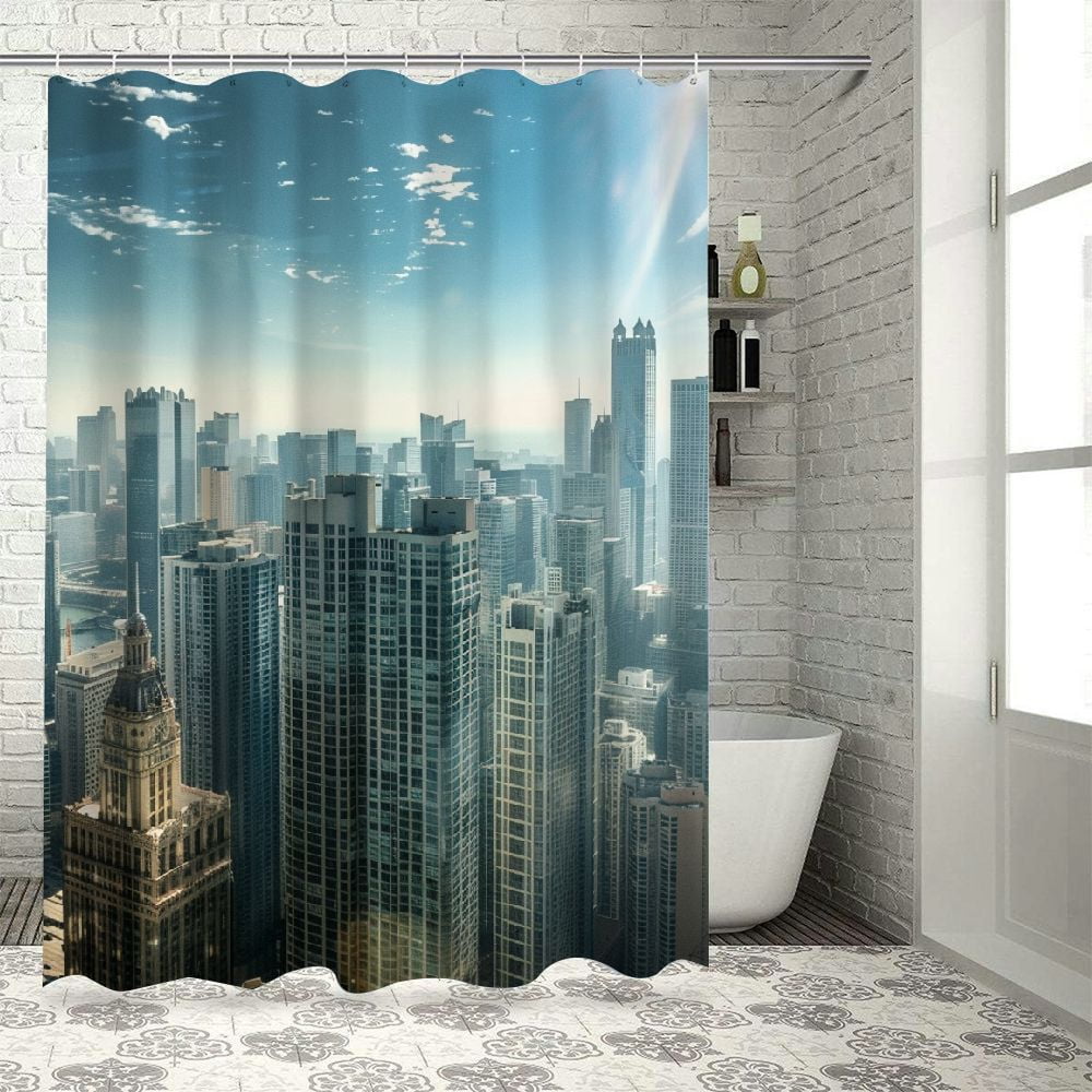 Creowell Cityscape Shower Curtain, Aerial View of Chicago USA Tall ...