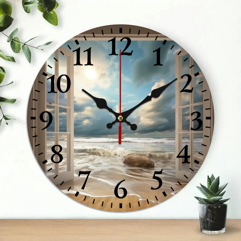 Creowell Cloudy Sky Theme Wooden Wall Clock 10 Inch - Perfect for ...