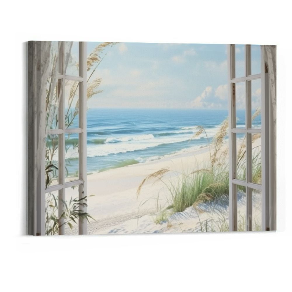 Creowell Coastal Beach Picture Wall Art: Beach Theme Window Canvas Art ...