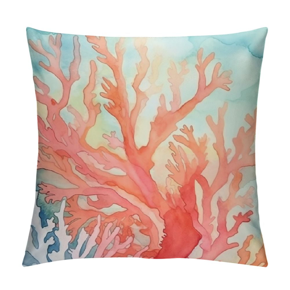 Creowell Coastal Coral Throw Pillow Covers, Beach Ocean Seashell Themed ...