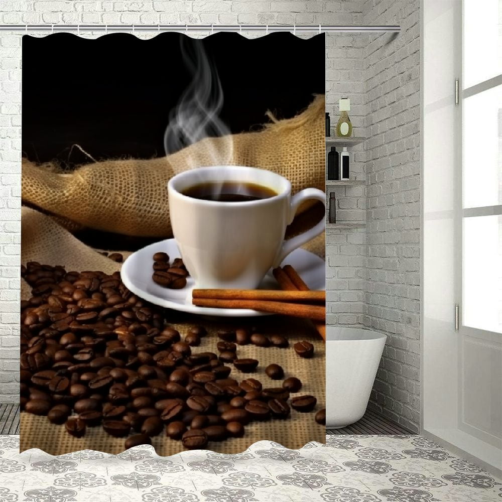 Creowell Coffee Beans Printed Shower Curtain Decor Polyester Fabric Set ...
