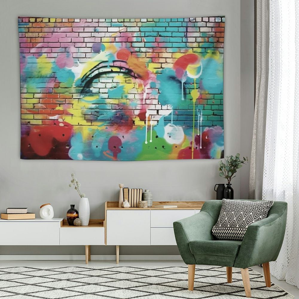 Creowell Colorful Brick Fabric Classroom Tapestry Wall Hanging Graffiti Stone Wall Decor for Men ...