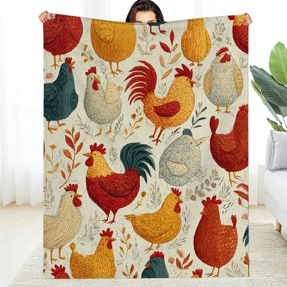 Creowell Colorful Chickens Blanket, Farm Chickens Throw for Kids ...