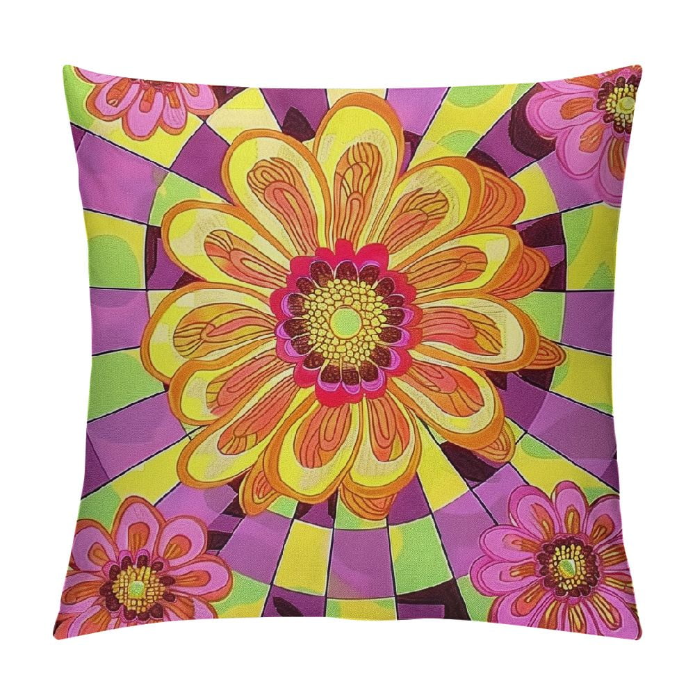 Creowell Colorful Flower Cushion Covers 70S Groovy Floral Power Throw ...