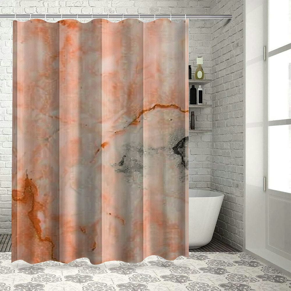 Creowell Coral Shower Curtain Peach Colored Marble Shower Curtains for ...