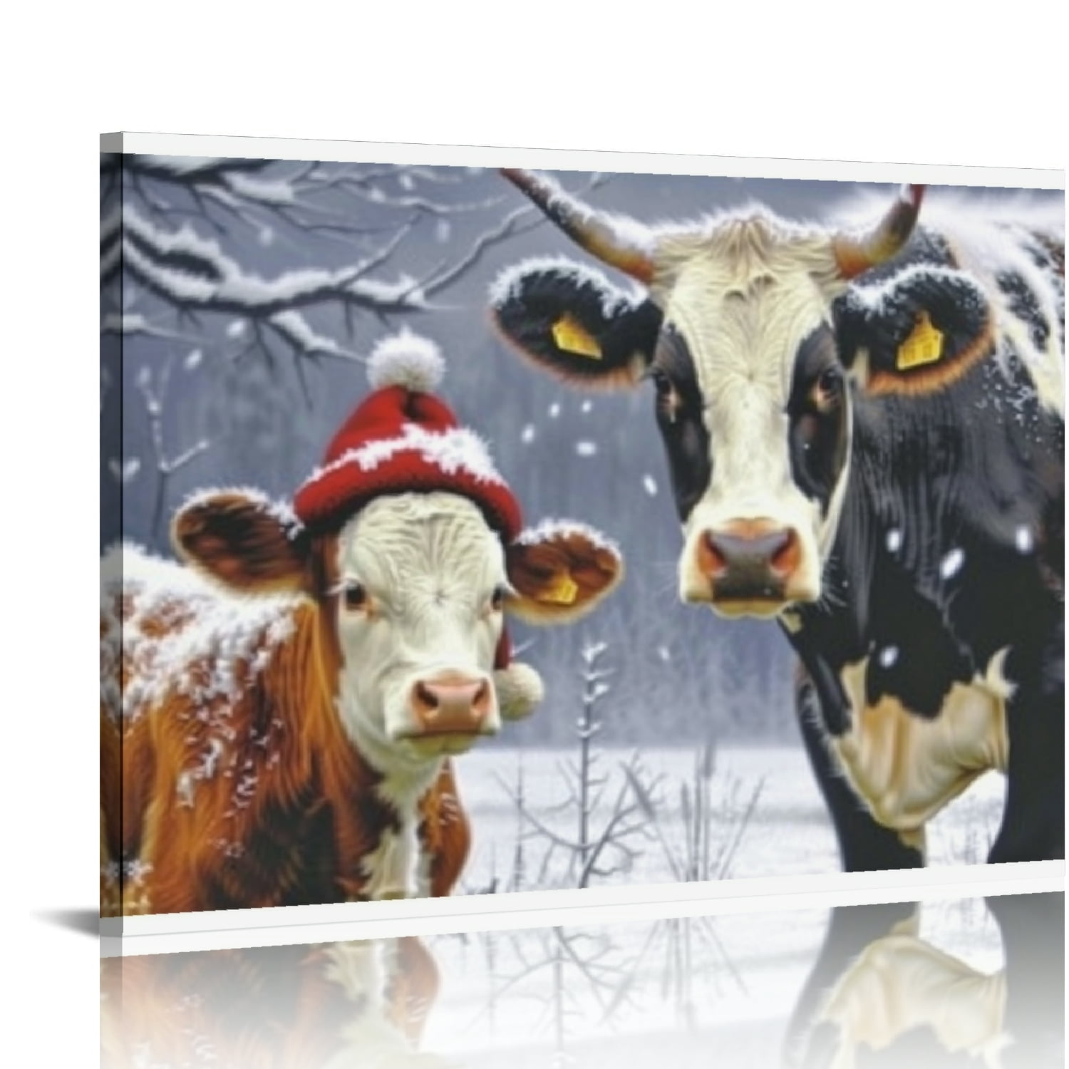 Creowell Cow Calf Snow Canvas Prints Wall Art Home Decor Ready To Hang ...