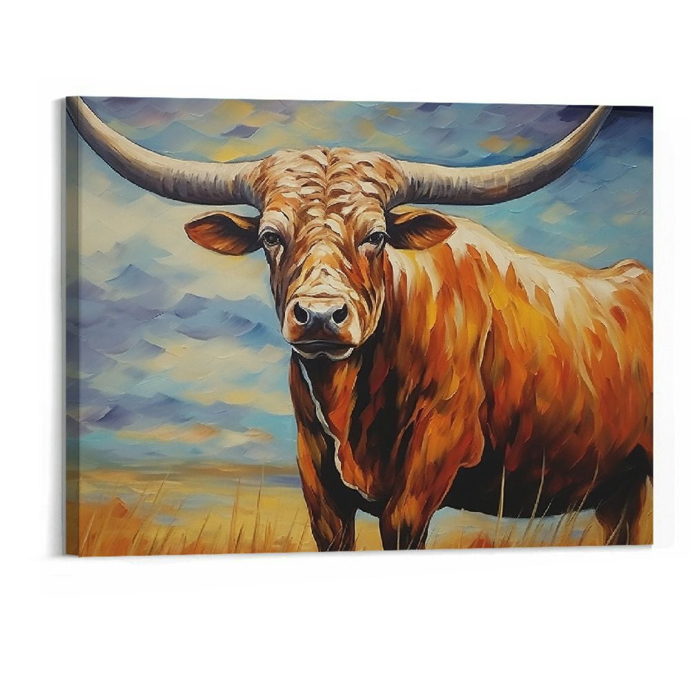 Creowell Cow Pictures Wall Decor Picture Of Texas Longhorn Print Bull ...