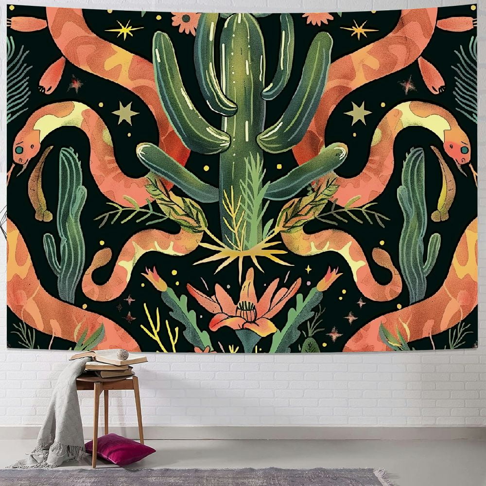 Creowell Cow Skull Tapestry Trippy Snake Tapestries Aesthetic Floral ...