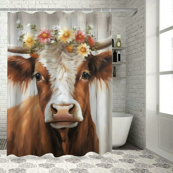 Creowell Cow with Flower Crown Print Shower Curtain 100% Polyester ...