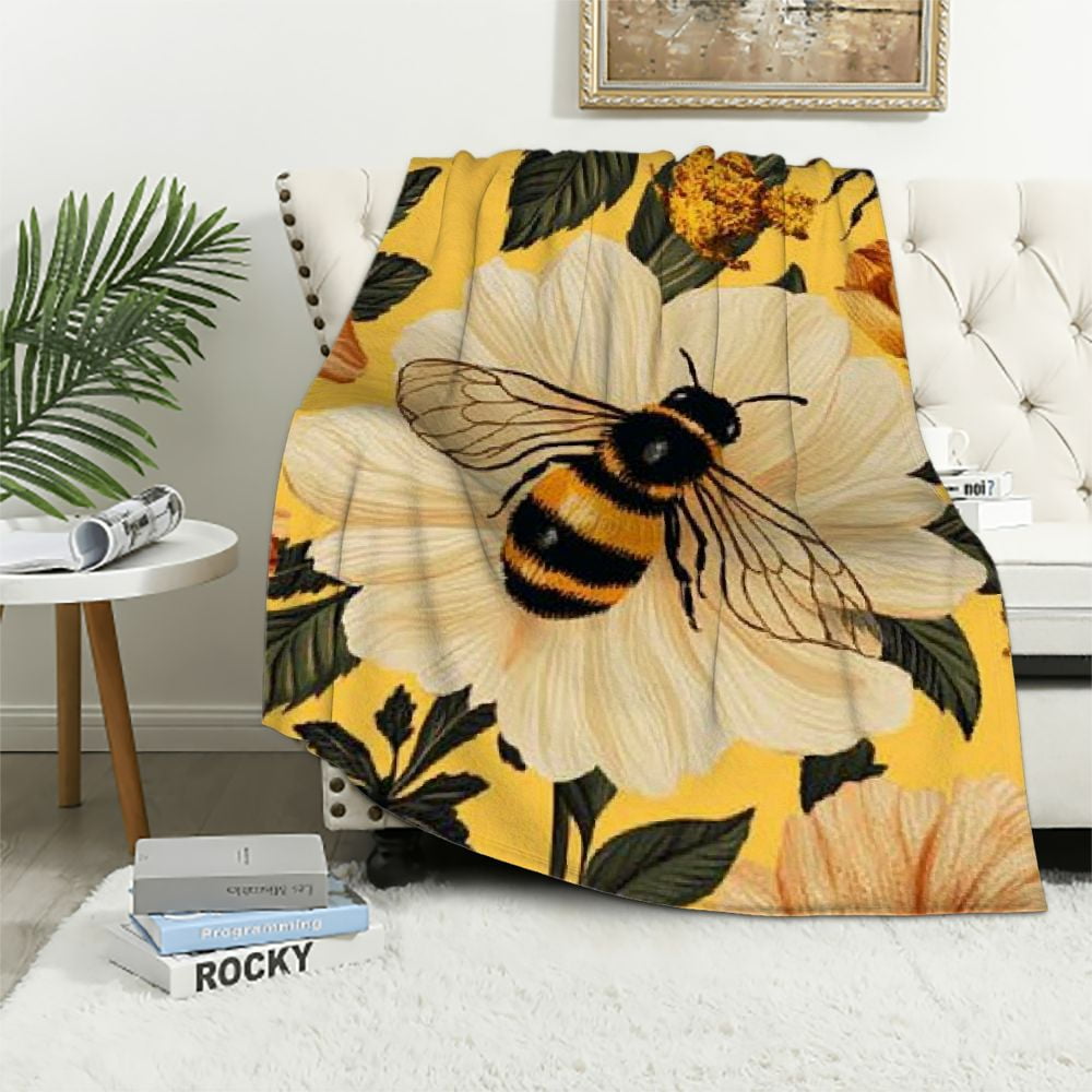 Creowell Cute Bee Yellow Throw Blanket, Sunflower Floral Throw Blanket ...