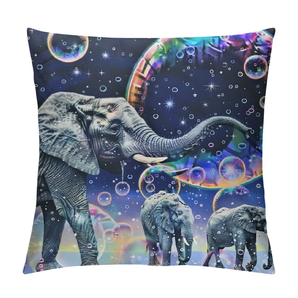 Creowell Cute Elephant Throw Pillow Covers - Colorful Dreamy Bubbles ...
