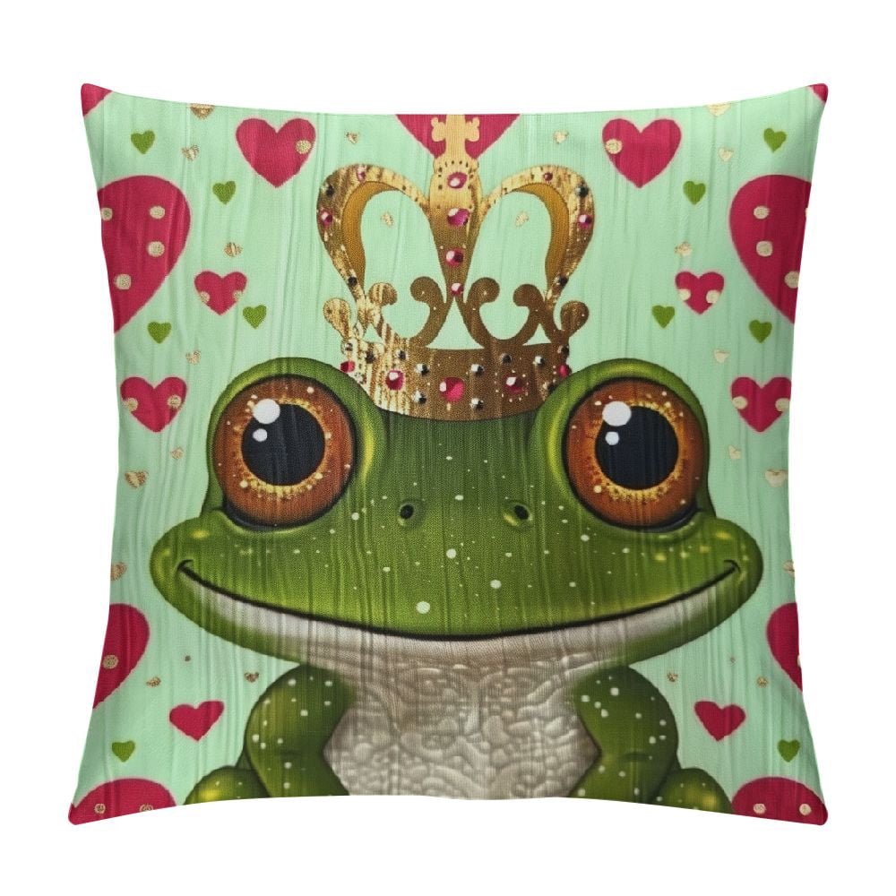 Creowell Cute Frogs Prince Throw Pillow CoverDecorative Square ...