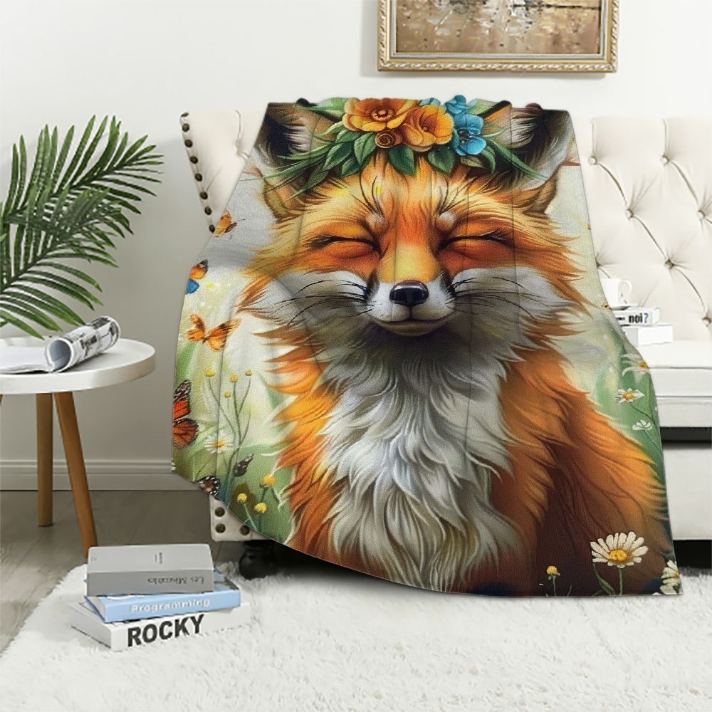 Creowell Cute Garland Fox Blanket Gifts for Kids Girls Cartoon Flowers ...