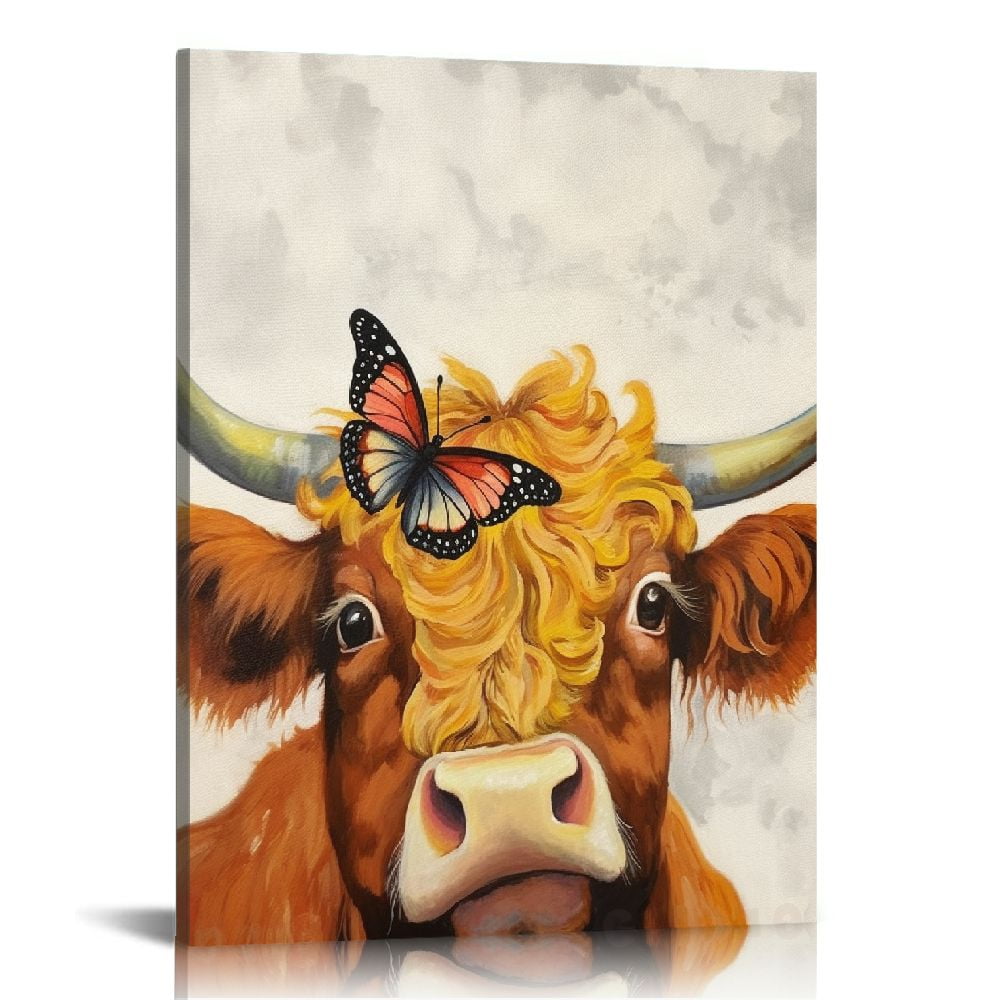 Creowell Cute Highland Cow Print Decor Rustic Farmhouse Wall Decor ...
