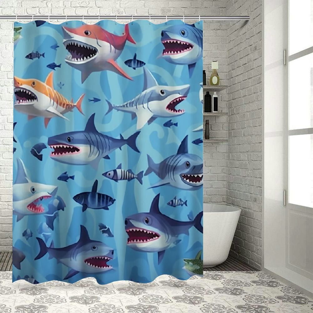 Creowell Cute Kids Shark Shower Curtain for Bathroom, Ocean Cartoon ...