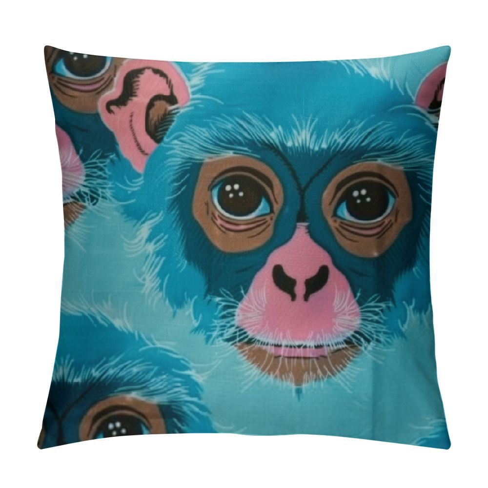 Creowell Cute Monkey Blue Pattern Pillow Covers Decorative Cushion Case ...