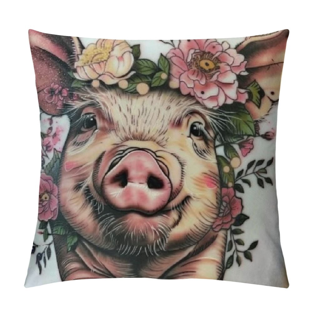 Creowell Cute Pig Pillow Cover for Couch,Sunflower Florals Throw Pillow ...