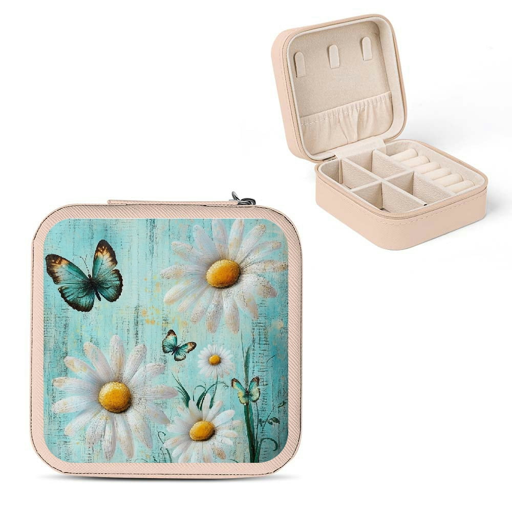 Creowell Daisies Butterflies Whimsical Jewelry Box for Travel Pink ...