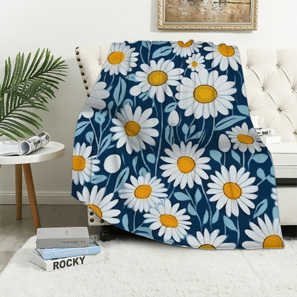 Creowell Daisy Throw Blanket for Couch, Print Cozy Flannel Bed Blanket ...