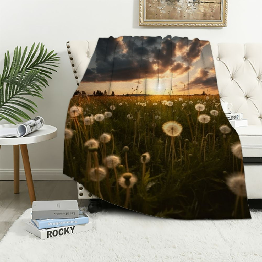 Creowell Dandelions Sunset Clouds Print Throw Blanket for Bed Couch Car ...