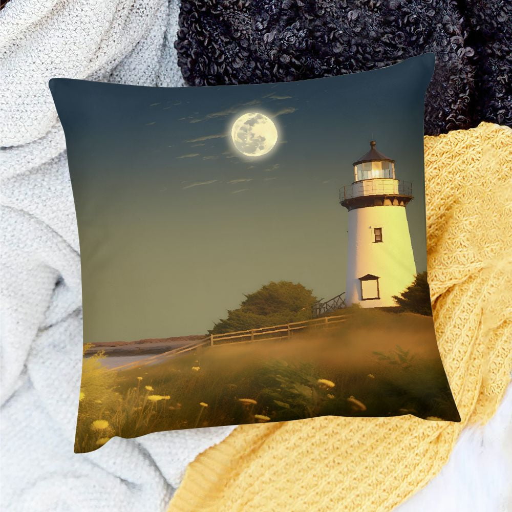 Creowell Decor Indoor Lighthouse Moon Grassy Field Pillow Covers for ...